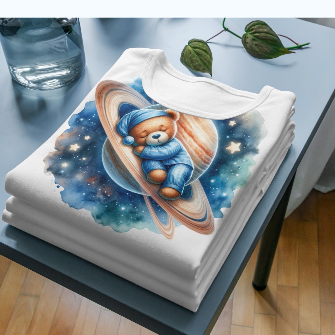 Sleeping Teddy Bear, Watercolor Teddy Bear Clipart Bundle, Blue Teddy ...