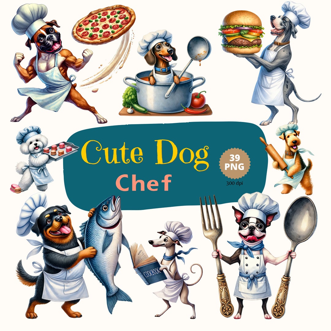 Cute Dog Chef, Watercolor Chef, Cute Chef Png, Chef Bundle, Animal Chef ...