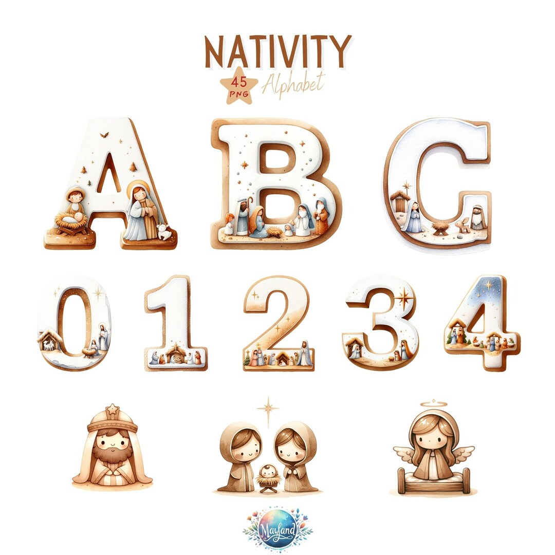 Nativity Alphabet Clipart, Nativity PNG Letter, Nativity Font, Nativity ...