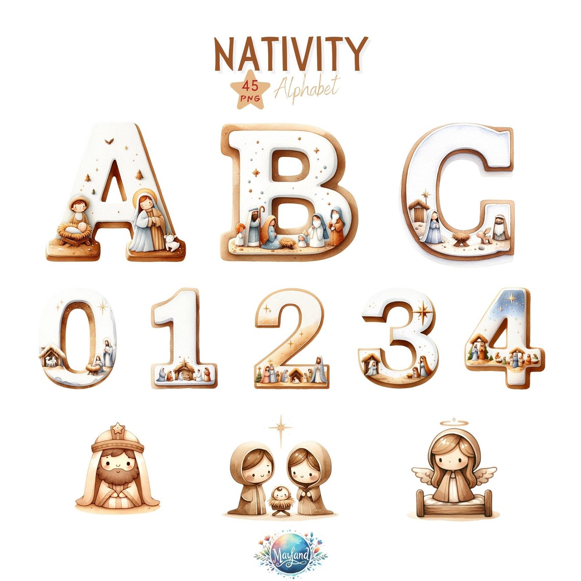 Nativity Alphabet Clipart, Nativity PNG Letter, Nativity Font, Nativity ...