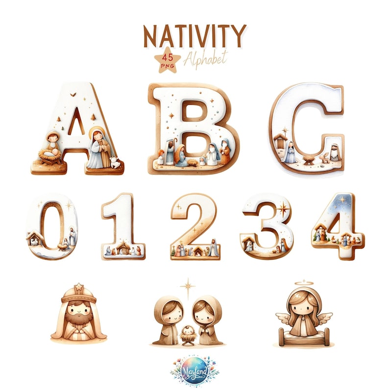 Nativity Alphabet Clipart, Nativity PNG Letter, Nativity Font, Nativity ...