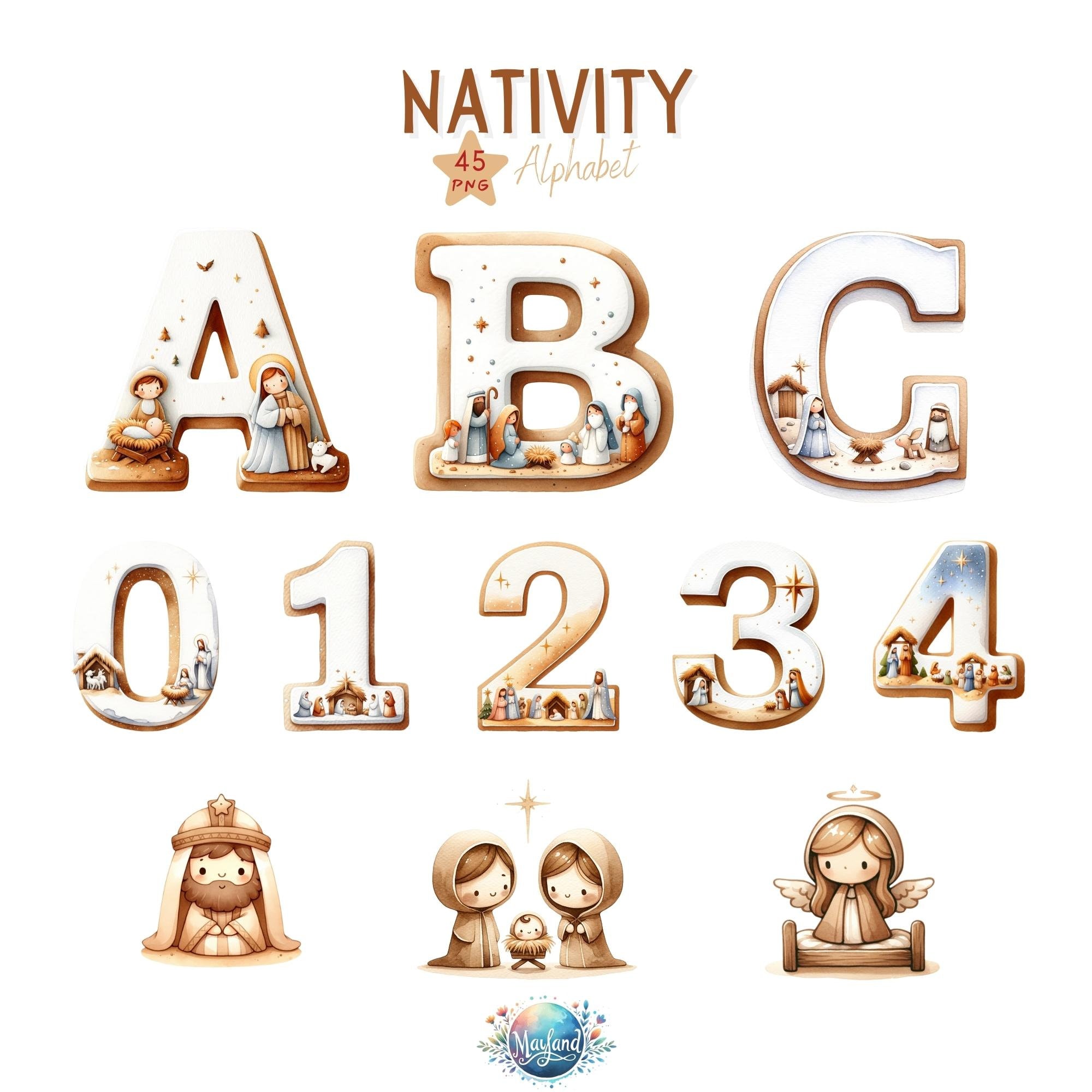 Nativity Alphabet Clipart, Nativity PNG Letter, Nativity Font, Nativity ...