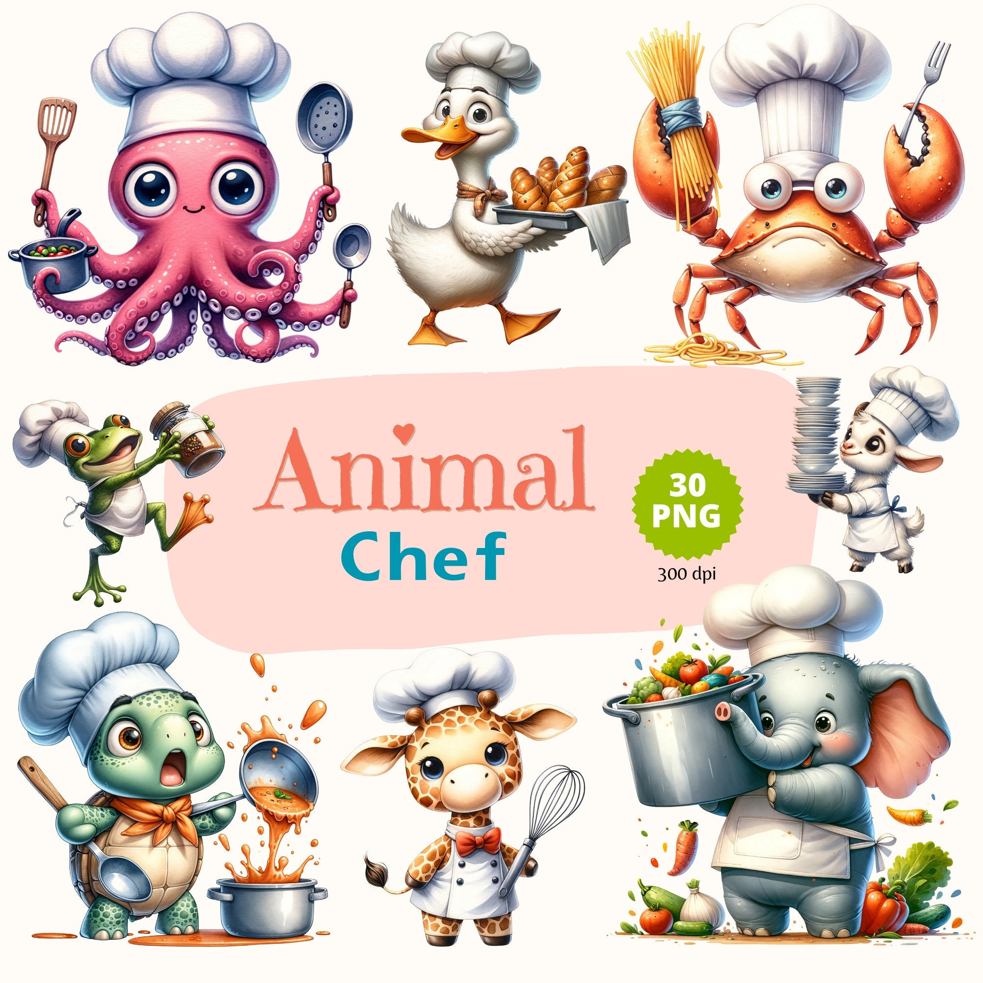 Animal Chef, Cute Chefs Png, Chef Png, Watercolor Chef, Cute Animals ...