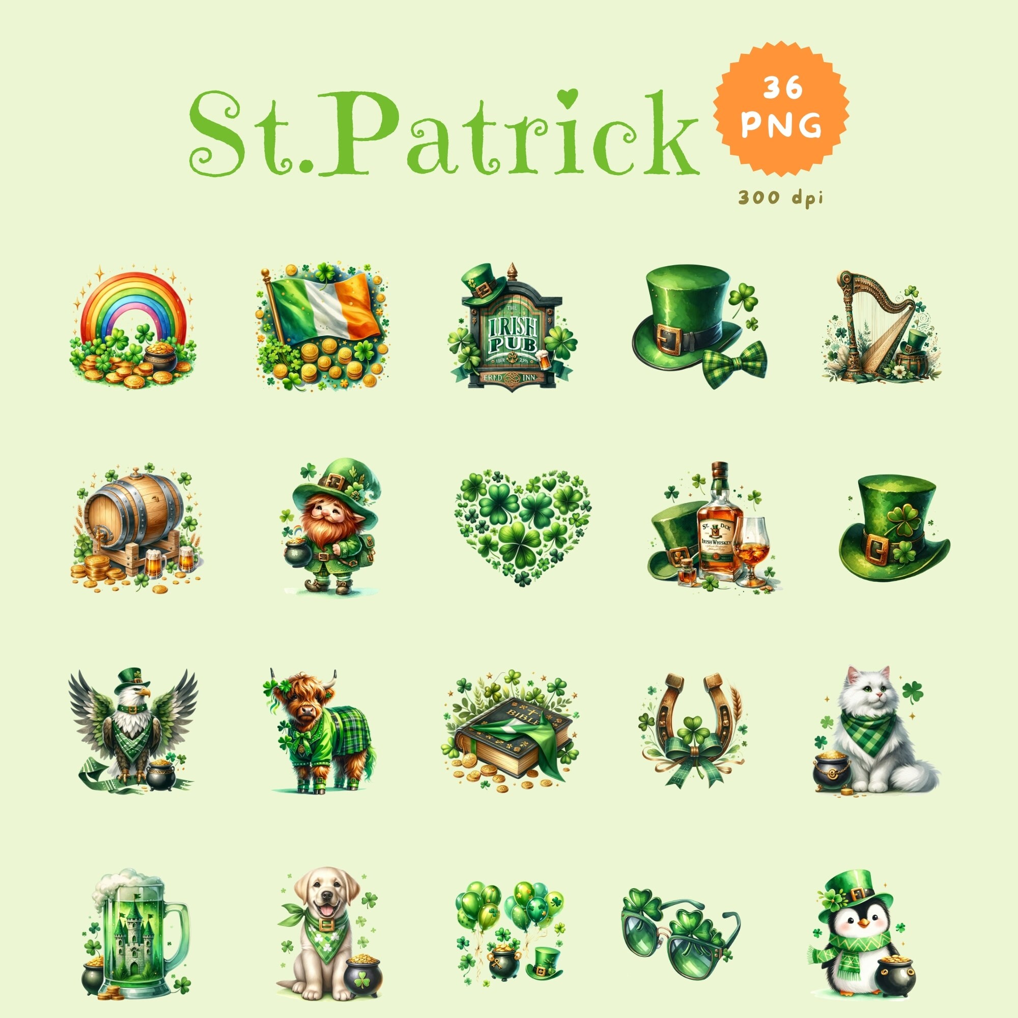 St. Patrick's Clipart, Shamrocks PNG, St. Patrick PNG, Watercolor St ...