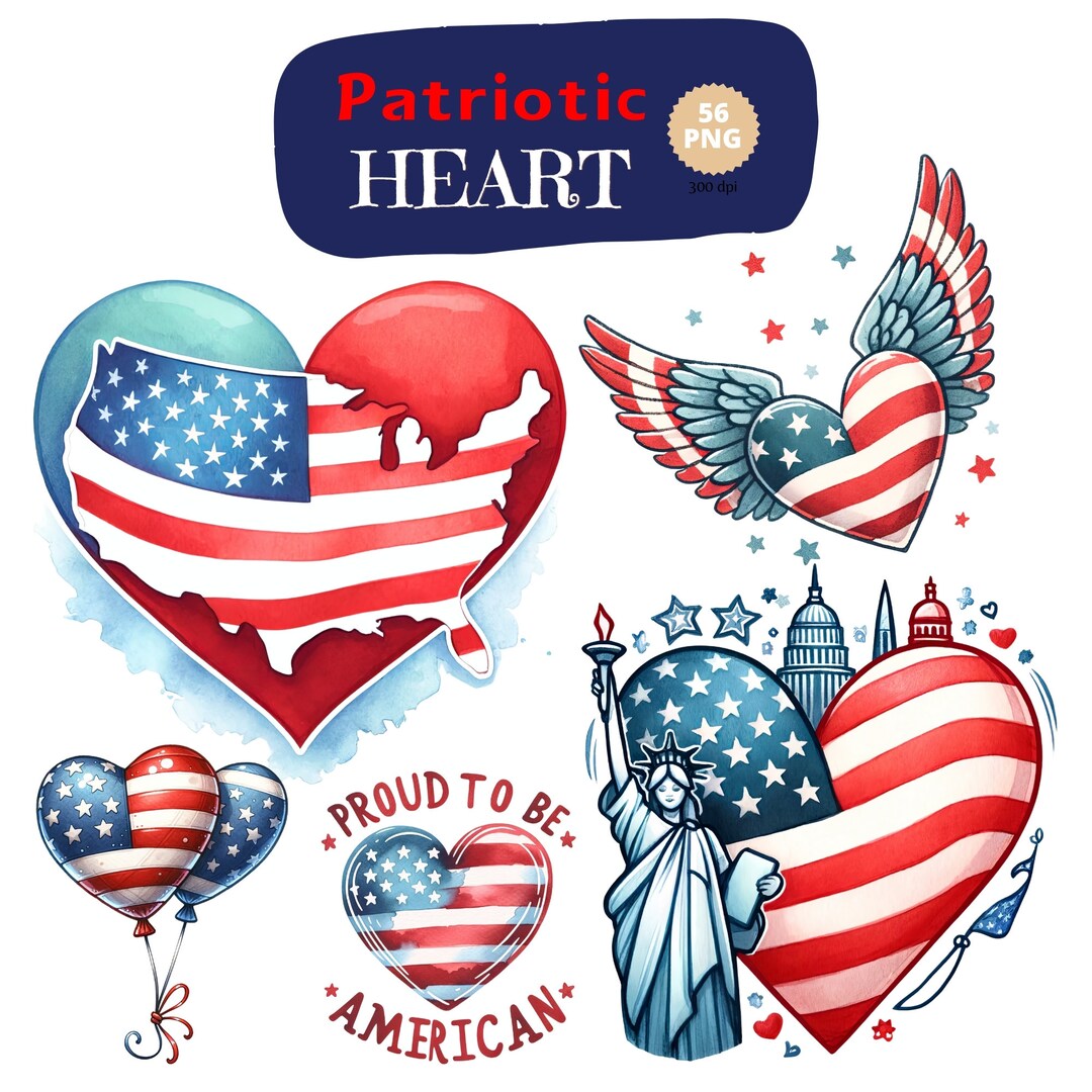 Patriotic Heart Clipart, Patriotic Clipart, Stars and Stripes Heart ...