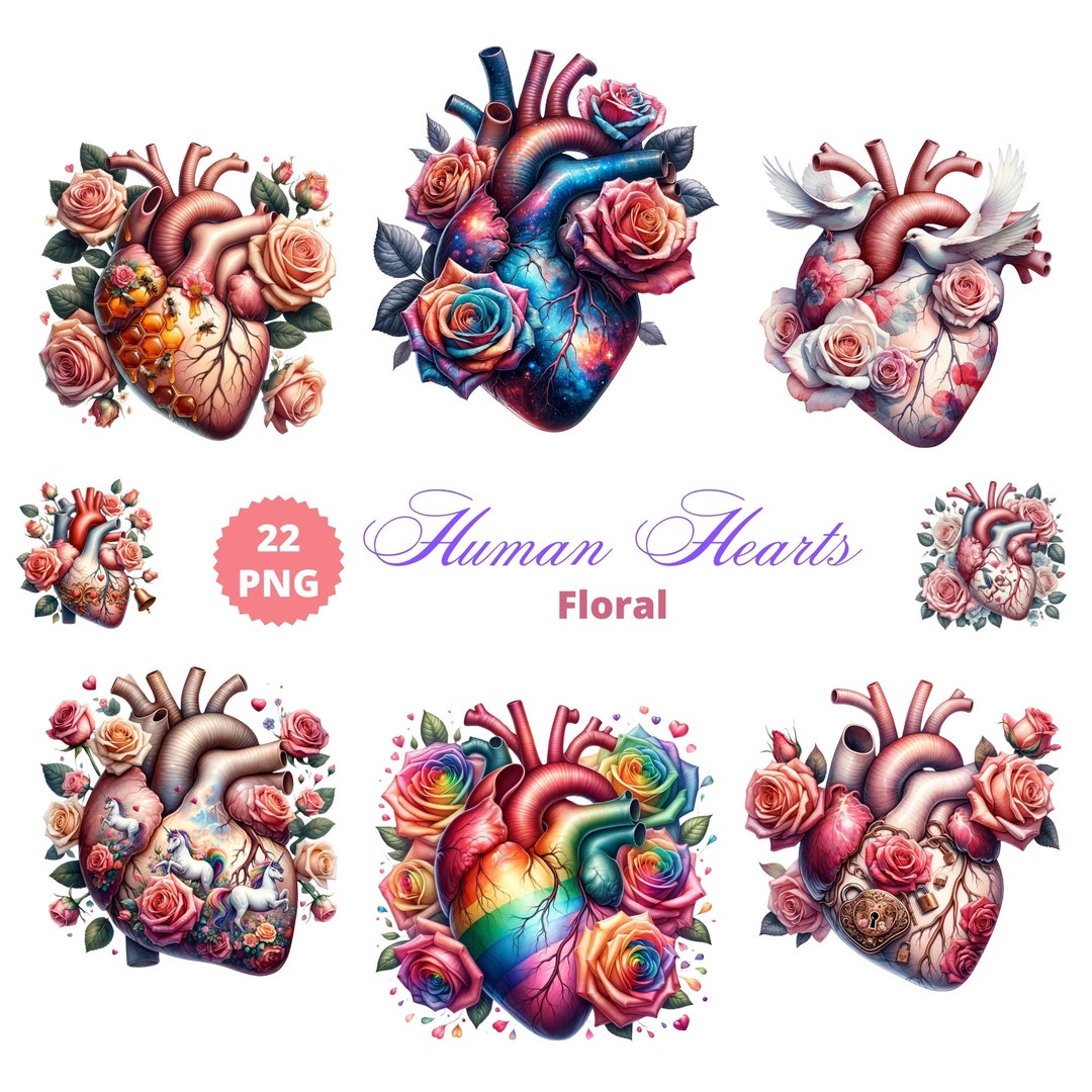 Anatomical Heart With Flowers PNG, Human Heart Clipart, Flower ...