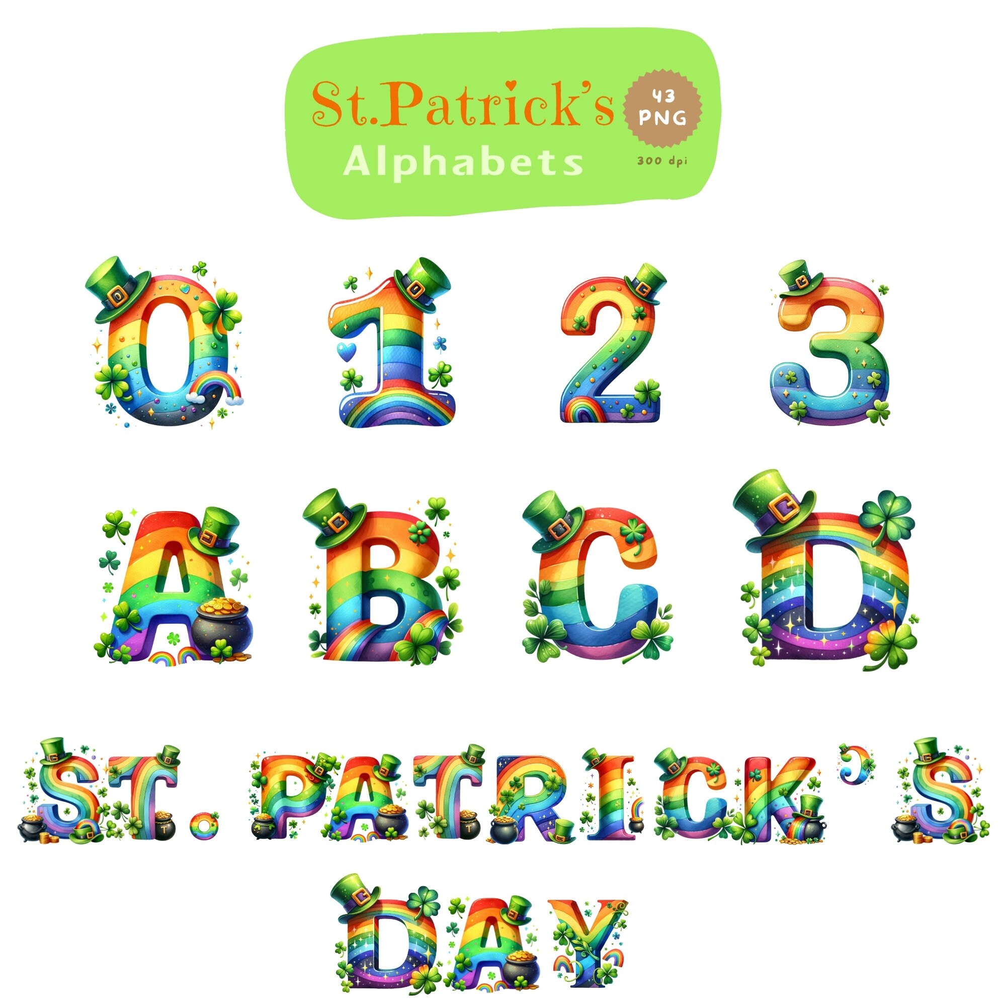 St. Patrick's Alphabet Clipart, St. Patrick's Day, St. Patrick's PNG ...