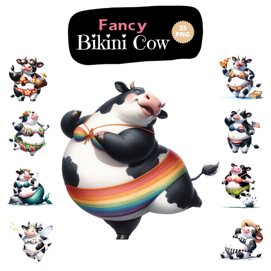 Bikini Cows, Cow Clipart, Funny Cow Png, Cows Print, Farm Animal Bundle ...