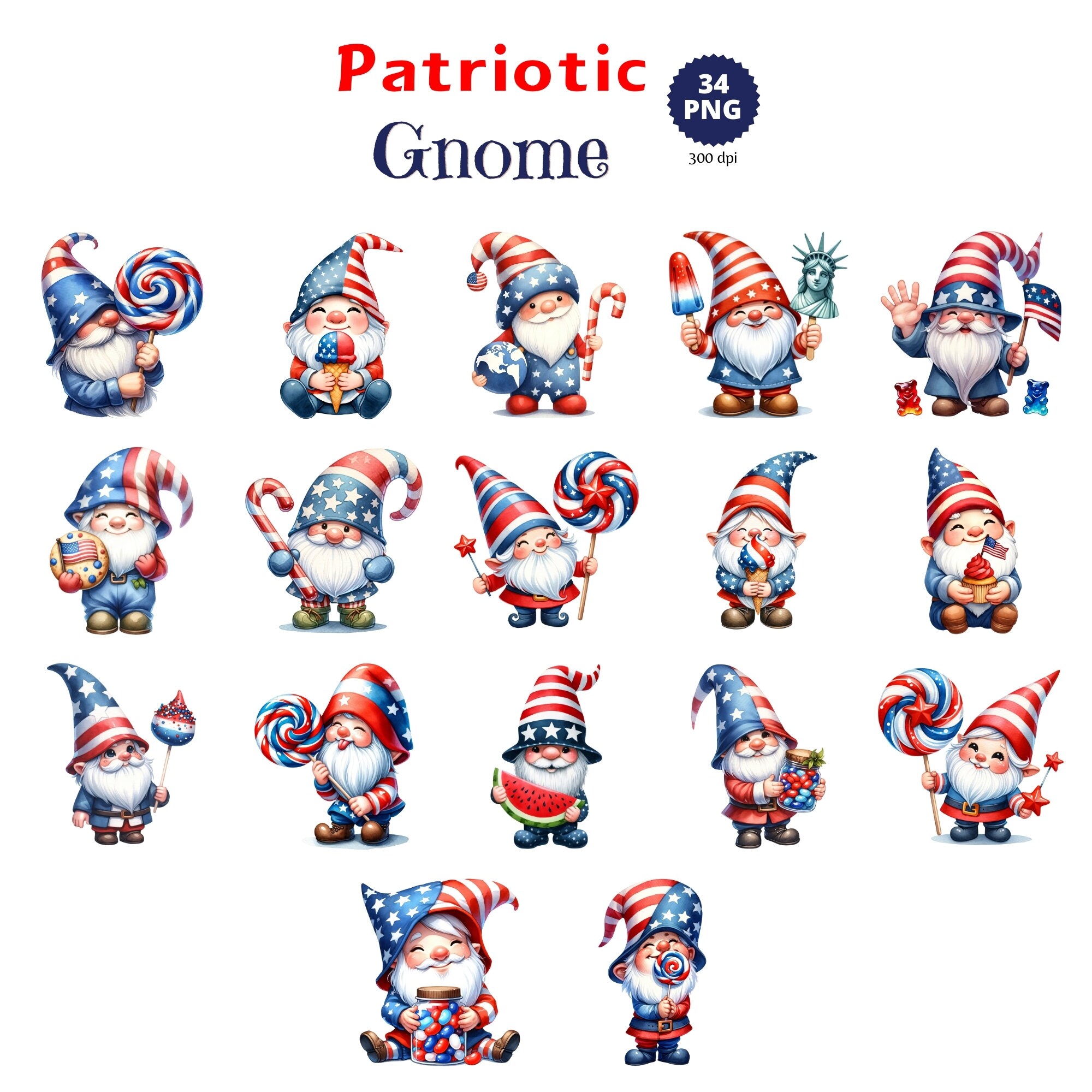 Patriotic Gnome Clipart, Patriotic Png, Stars and Stripe, USA Flag Png ...
