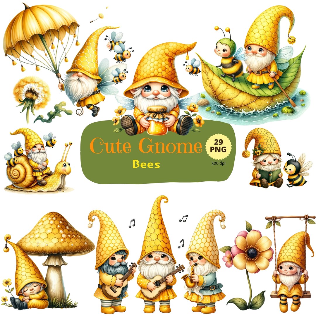 Cute Gnome Bee Clipart, Cute Bumble Bee Gnome, Cute Gnomes, Bumble Bee ...