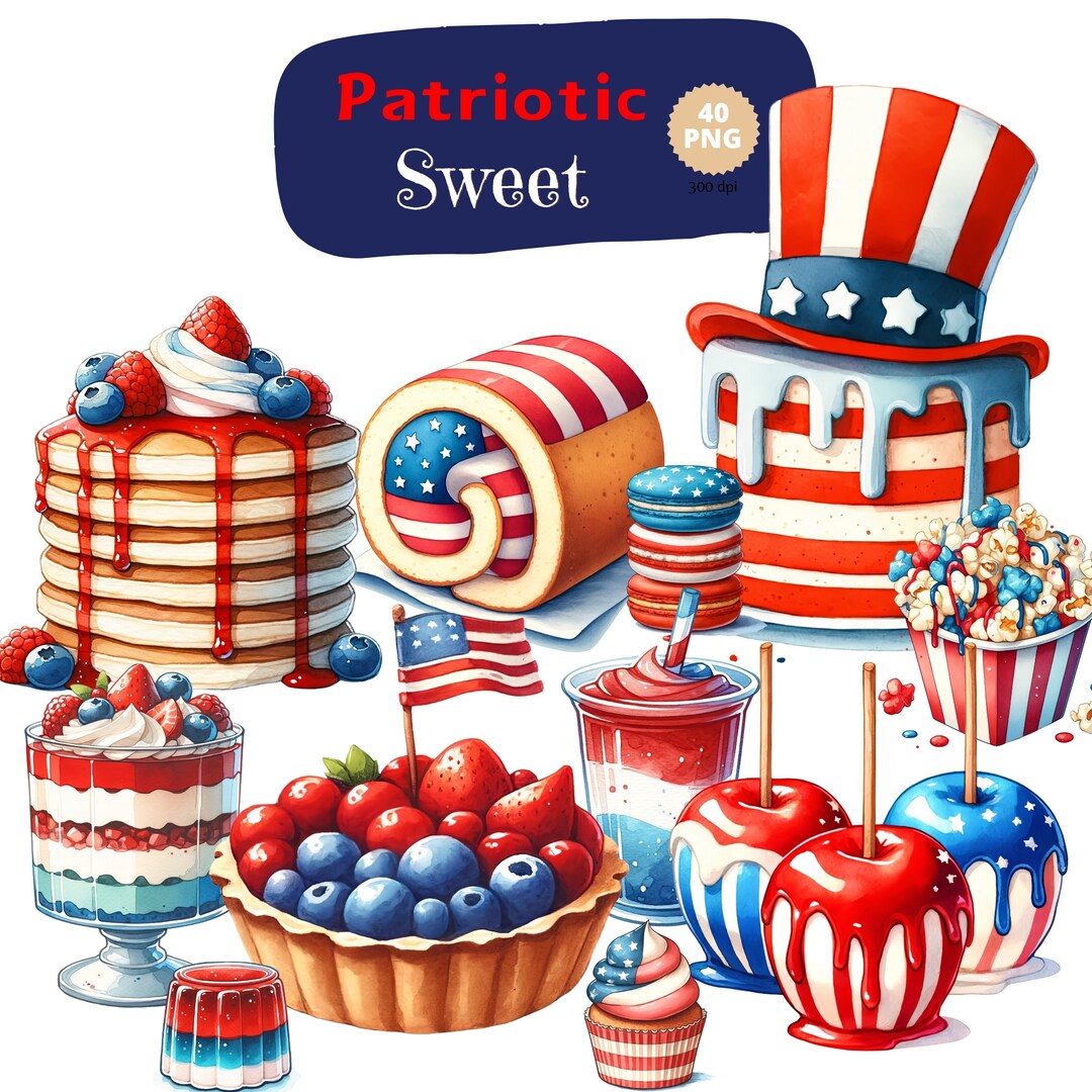 Patriotic Sweets Clipart, USA Flag Bakery & Ice Cream Clipart, Red ...