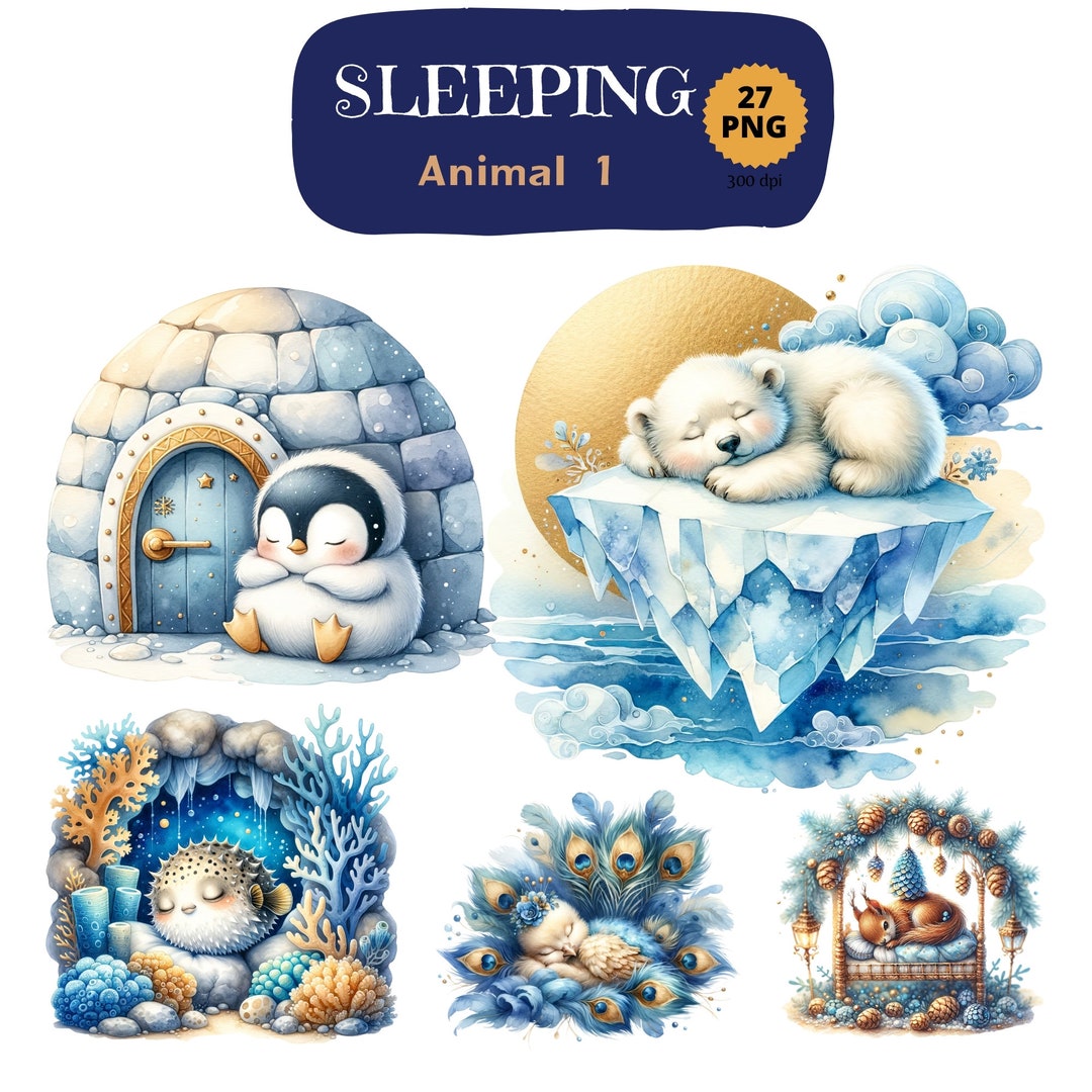 Sleeping Animal Clipart I, Watercolor Animal, Cute Animal, Safari Png ...