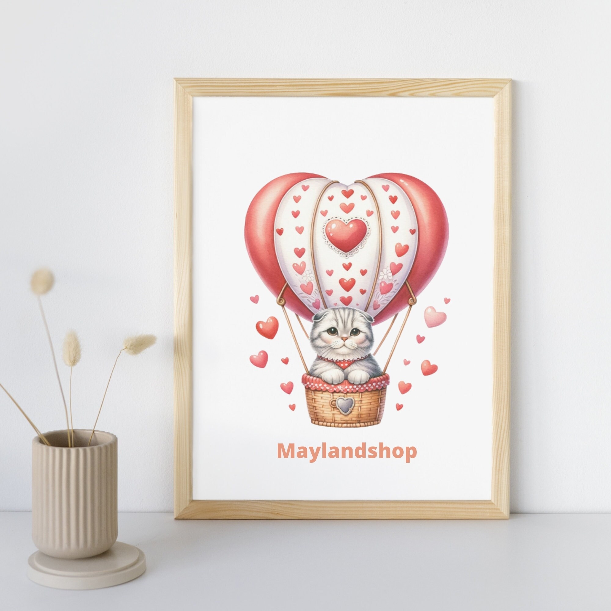 Cute Pets in Hot Air Balloon Clipart, Valentine's Day Clipart ...