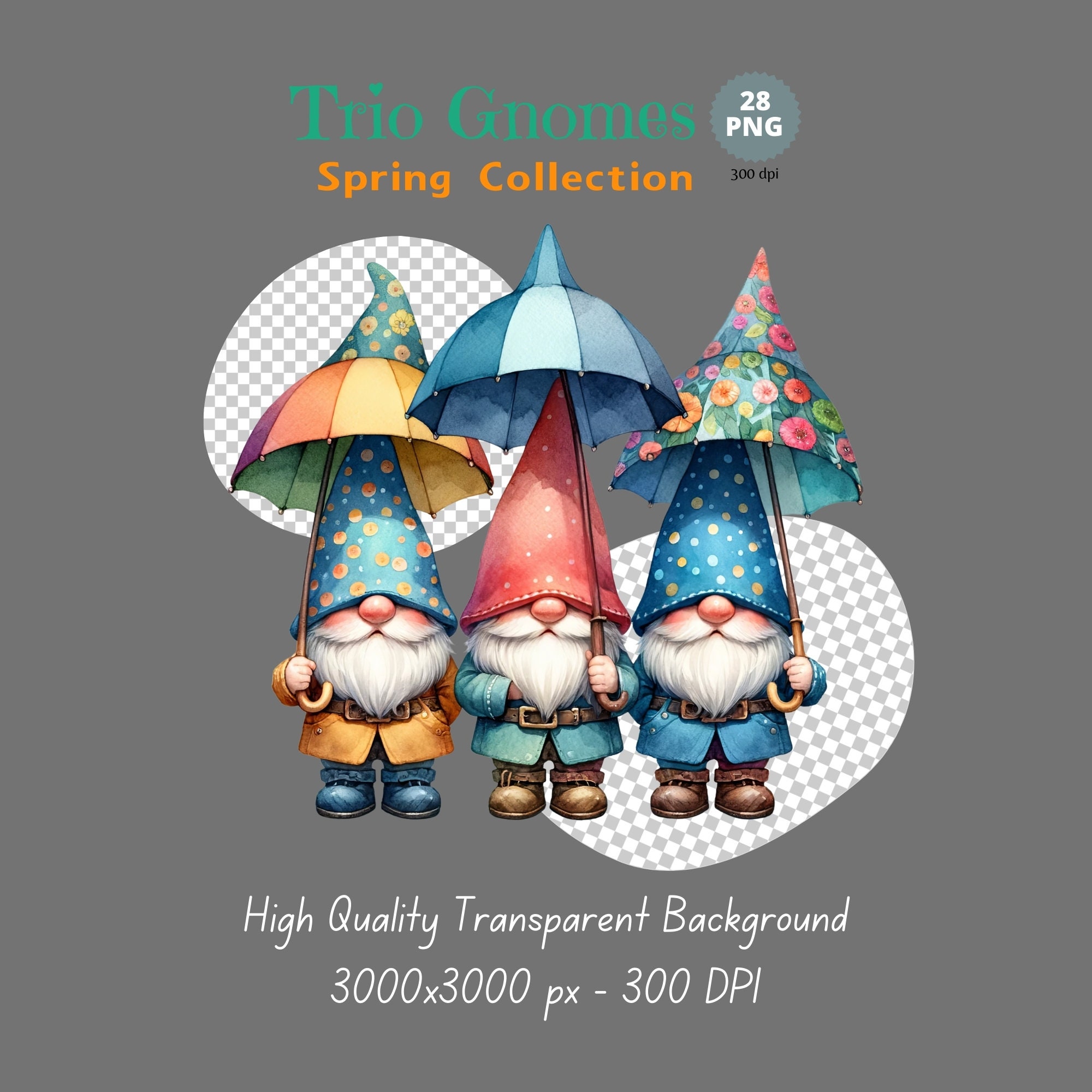 Spring Gnomes Clipart, Cute Gnomes, Easter Png, Triplet Png, Whimsical ...