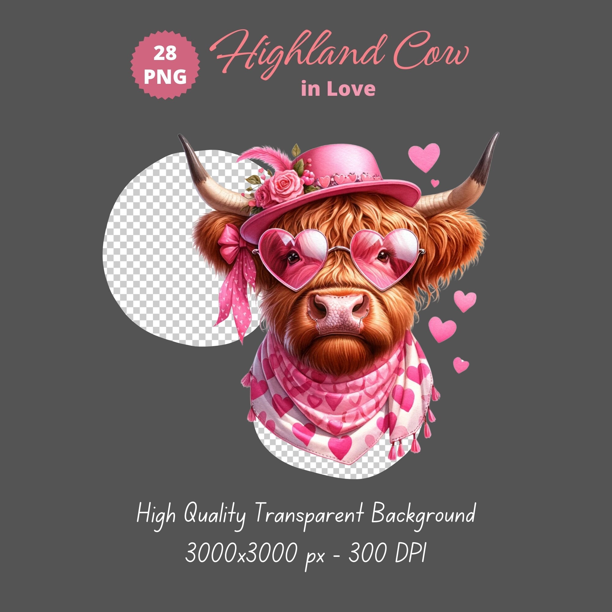 Highland Cow in Love Clipart, Valentine's Day Clipart, Highland Cow PNG ...