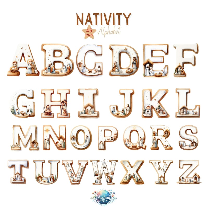 Nativity Alphabet Clipart, Nativity PNG Letter, Nativity Font, Nativity ...