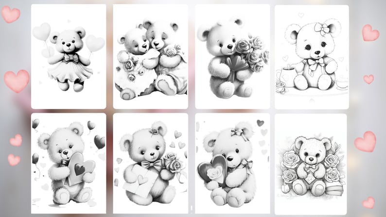 Happy Valentines Coloring Book Cute Teddybear Love/70 Coloring Pages ...