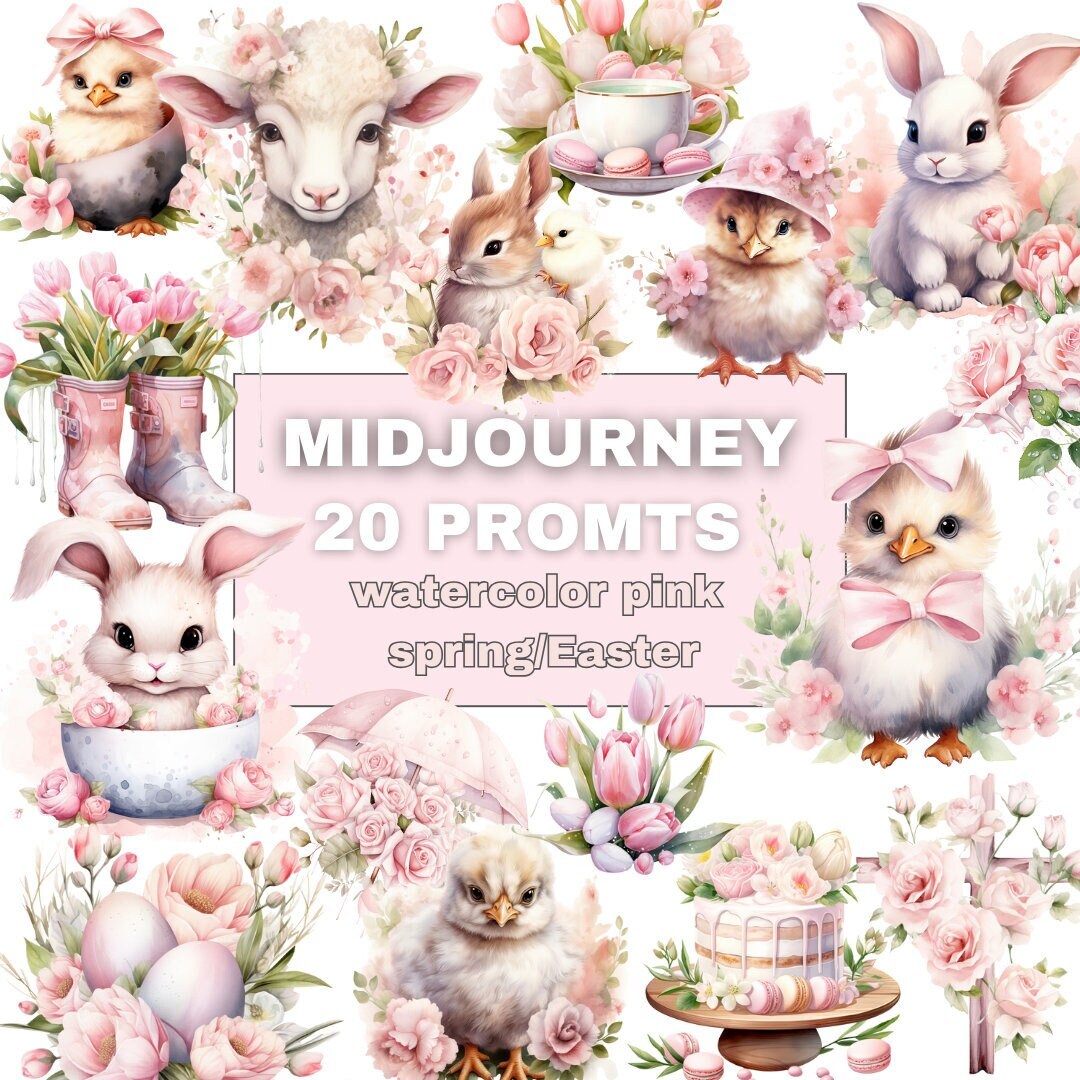 Spring Easter Midjourney Prompts, Watercolor Pink Clipart Midjourney ...