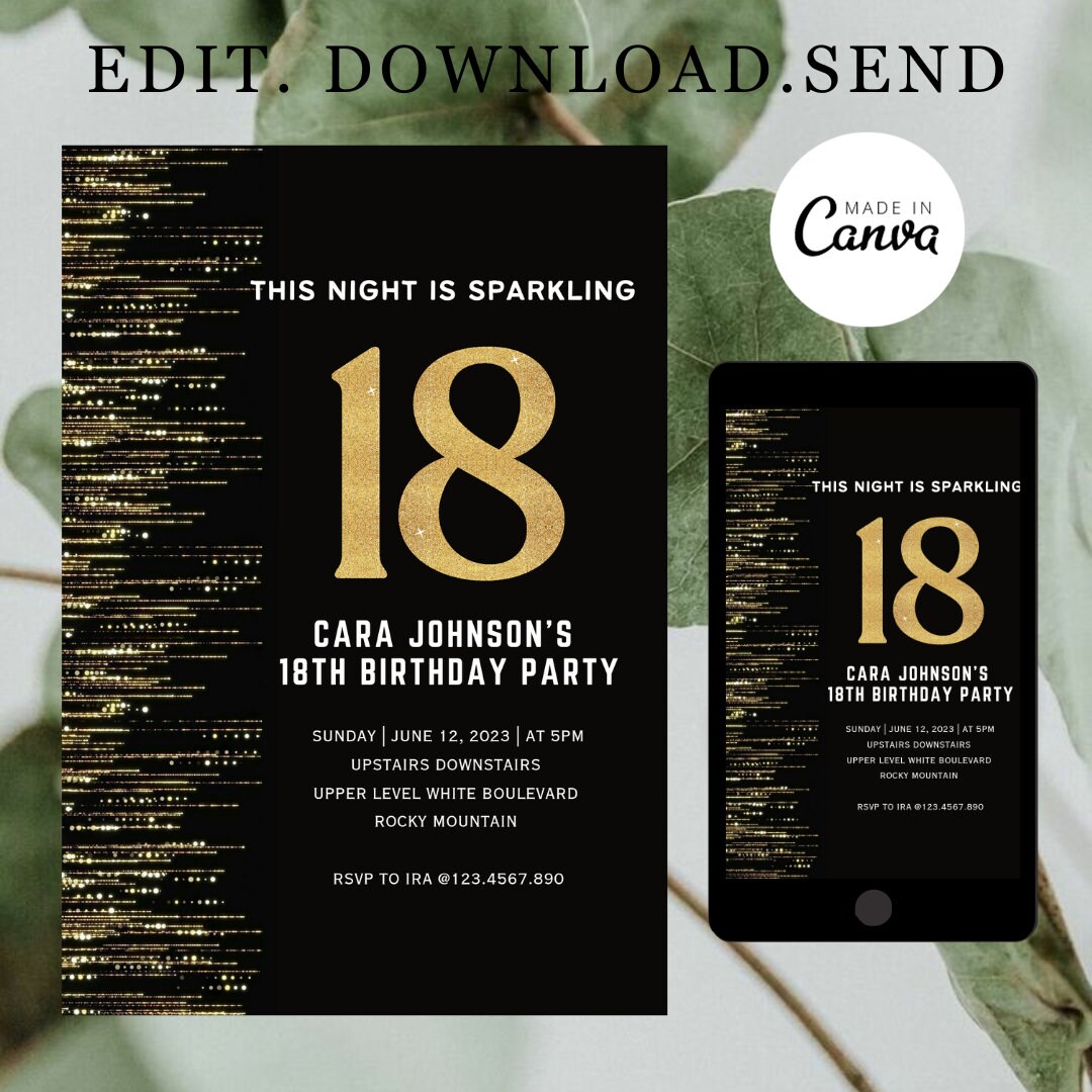 Editable Simple 18th Birthday Party Invitation Download - Etsy