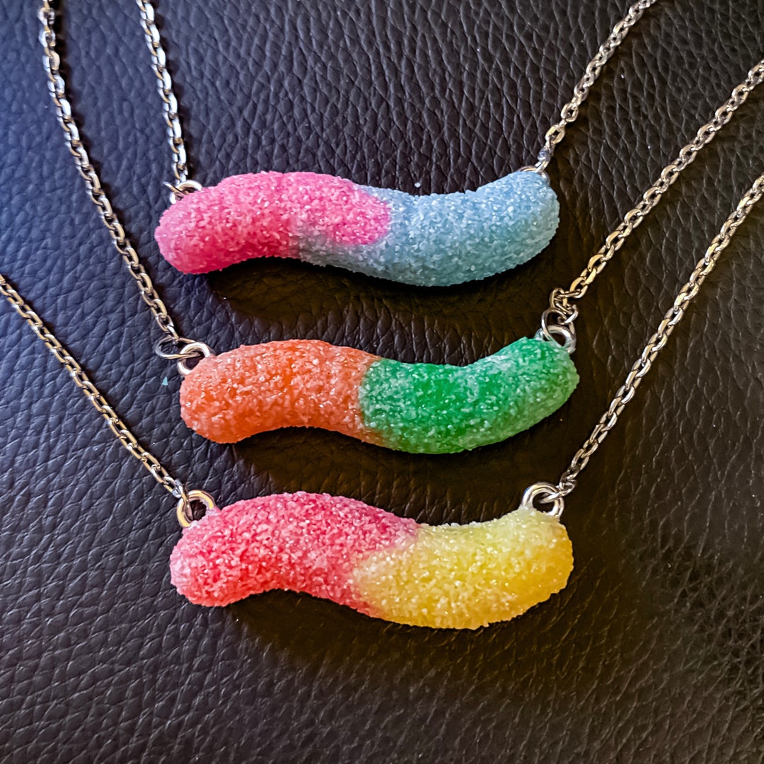 Sour Gummy Worm Polymer Clay Charm Necklace - Etsy