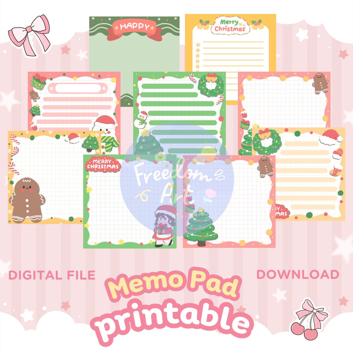 Printable Memo Sheets, Digital Download, Kawaii Stationary, Kawaii Memo ...