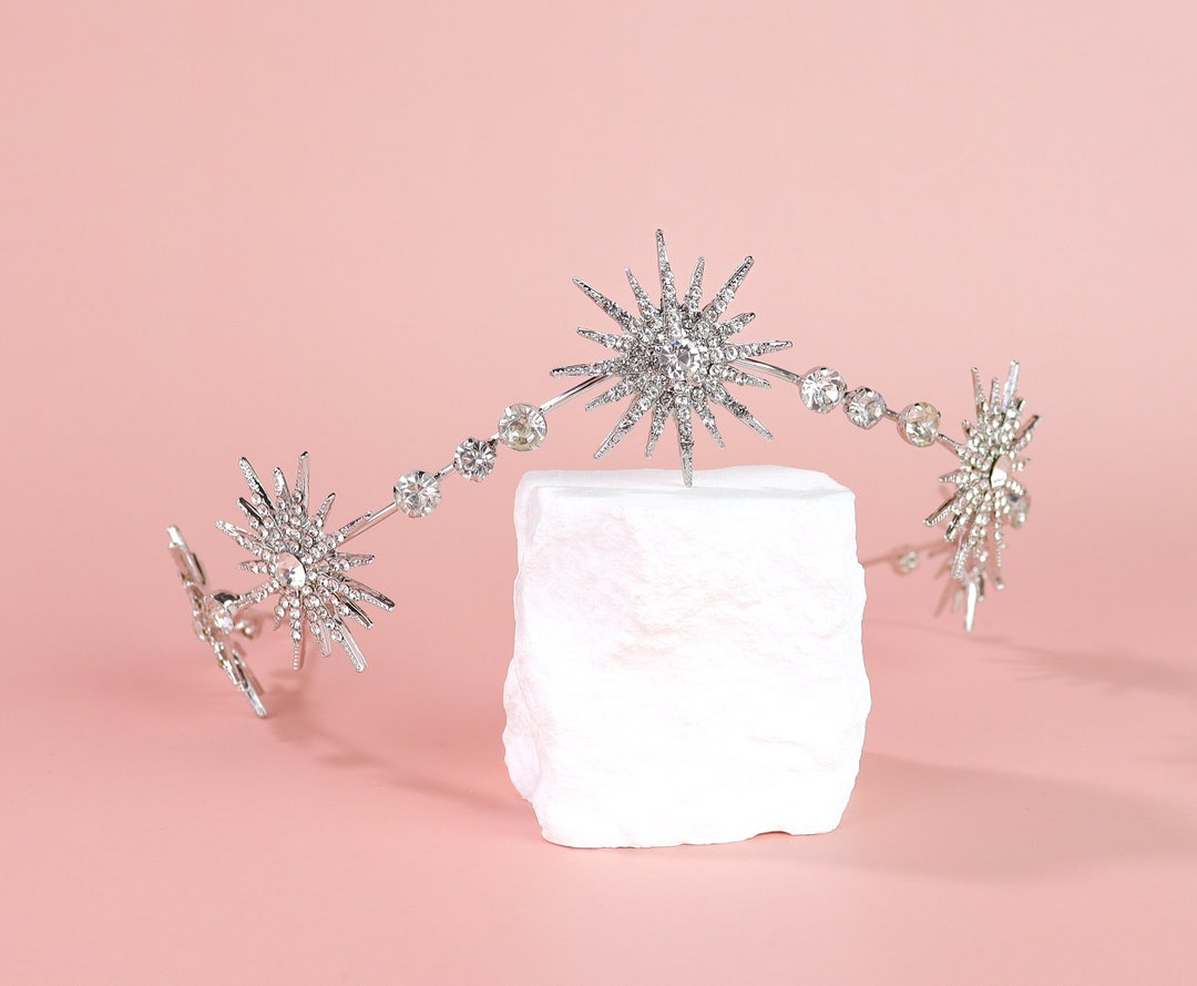 Silver Star Headpiece,star Crystal Crown,gold Celestial Crystal Tiara ...