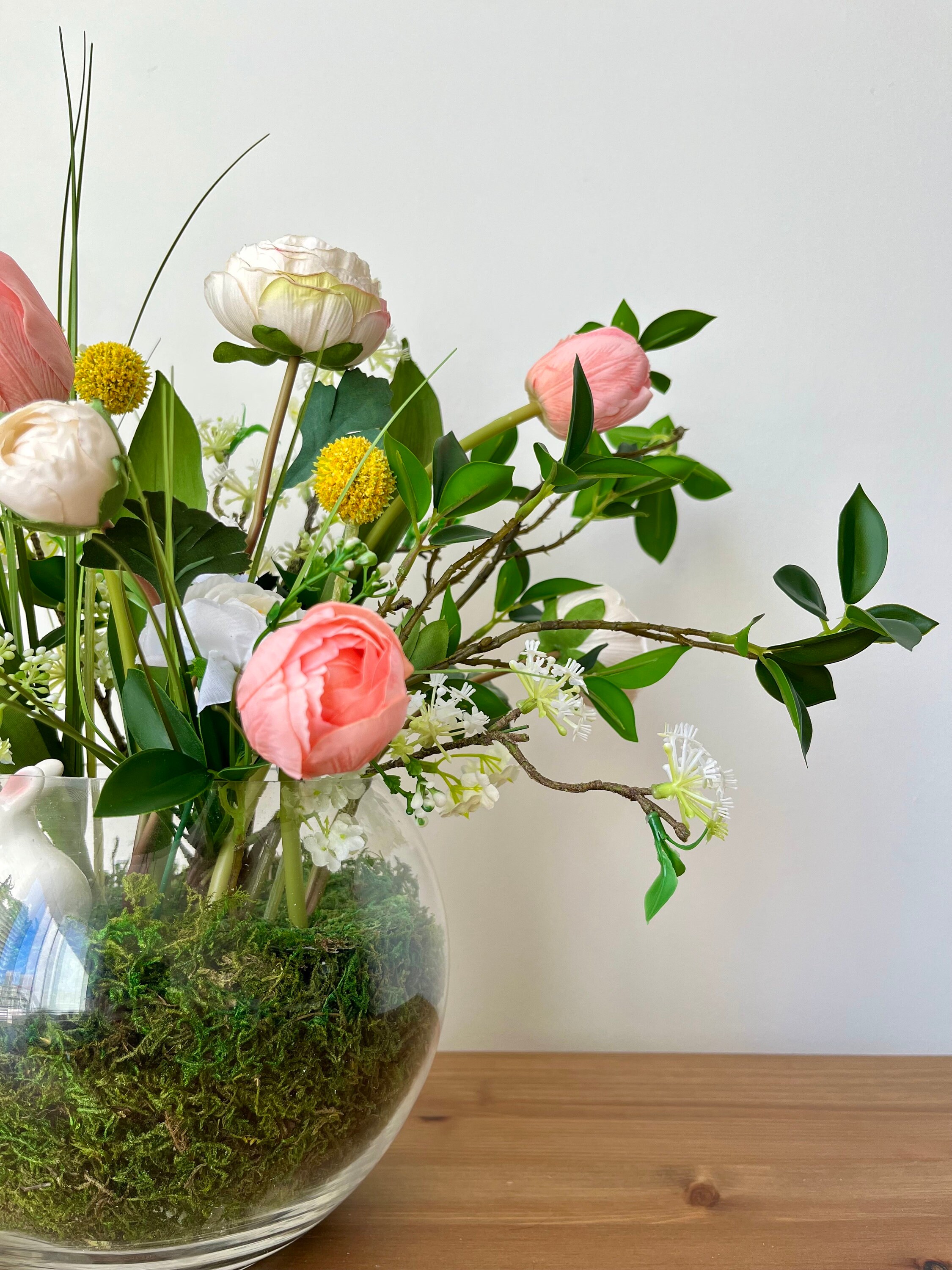 Spring Flower Home Decor, Artificial Flowers in Clear Glass Vase, Real ...