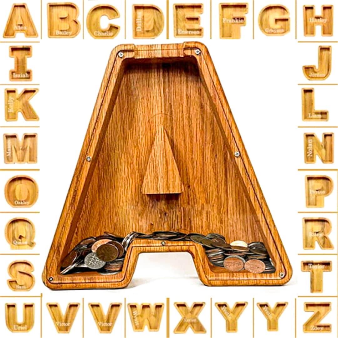 Alphabet Letter Piggy Bank, Personalized Wooden Letter Piggy Bank ...