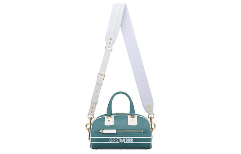DIO-R Smooth Cow Leather Zipper Bowling Bag Tote Shoulder Crossbody Bag ...