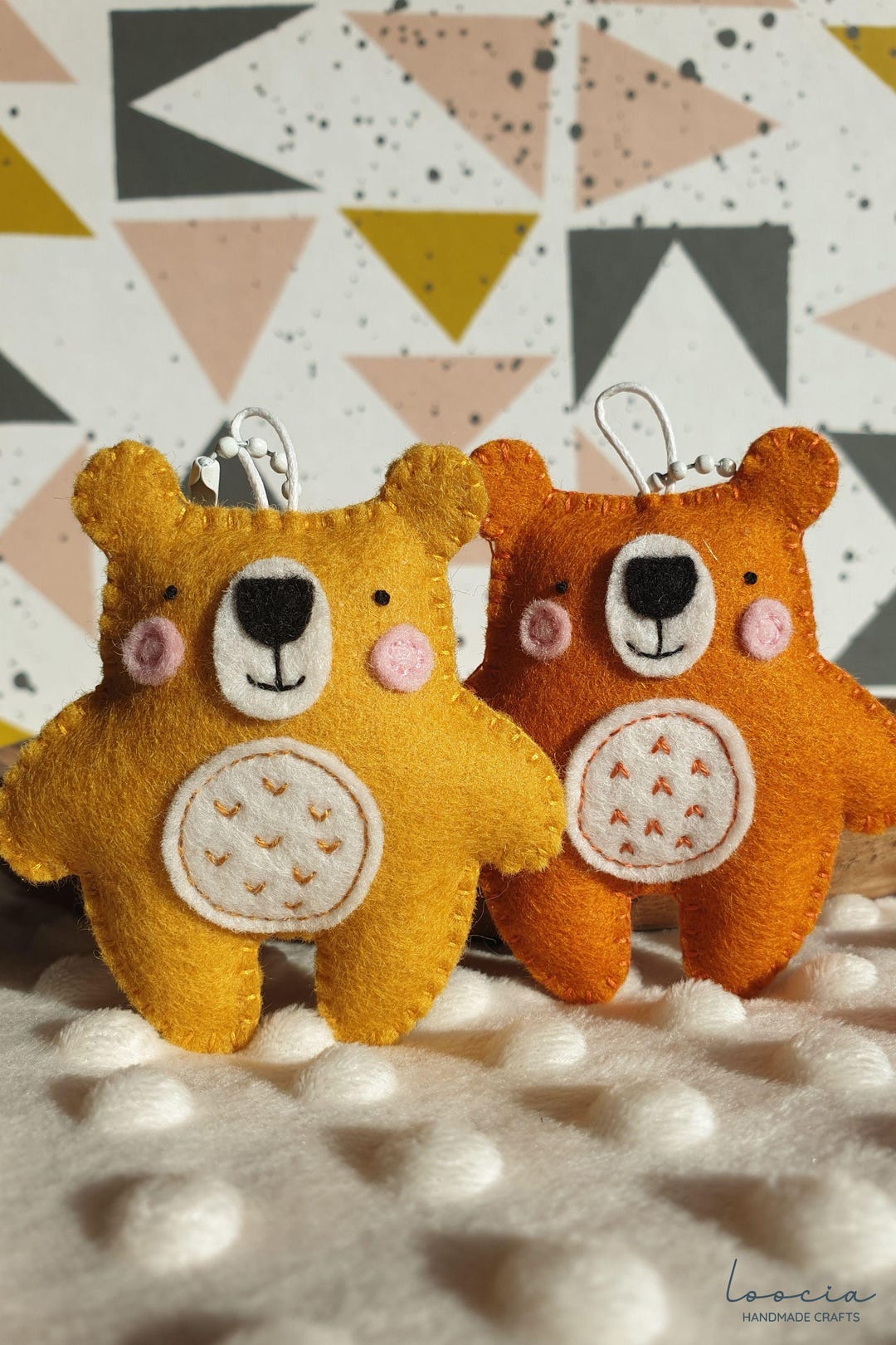 Two Felt Caramel and Mango Bear Wool Keychain Friendship Ornament - Etsy