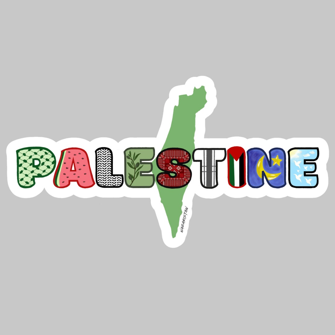 Palestine Word Art Sticker: Hand-drawn With Keffiyeh Tatreez - Etsy
