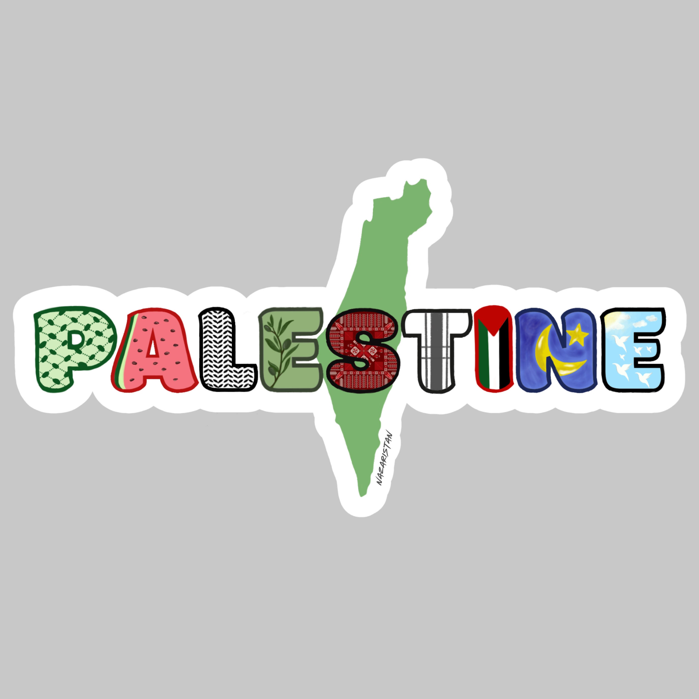 Palestine Word Art Sticker: Hand-drawn With Keffiyeh Tatreez - Etsy