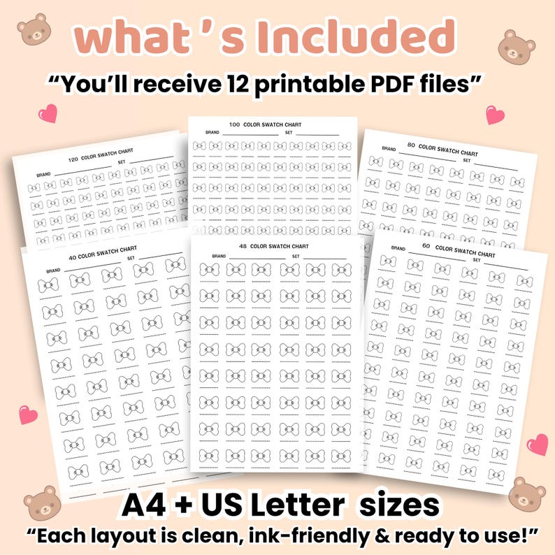 Printable Bow Tie Swatch Chart – 40 to 120 Ribbon-style Color Templates ...