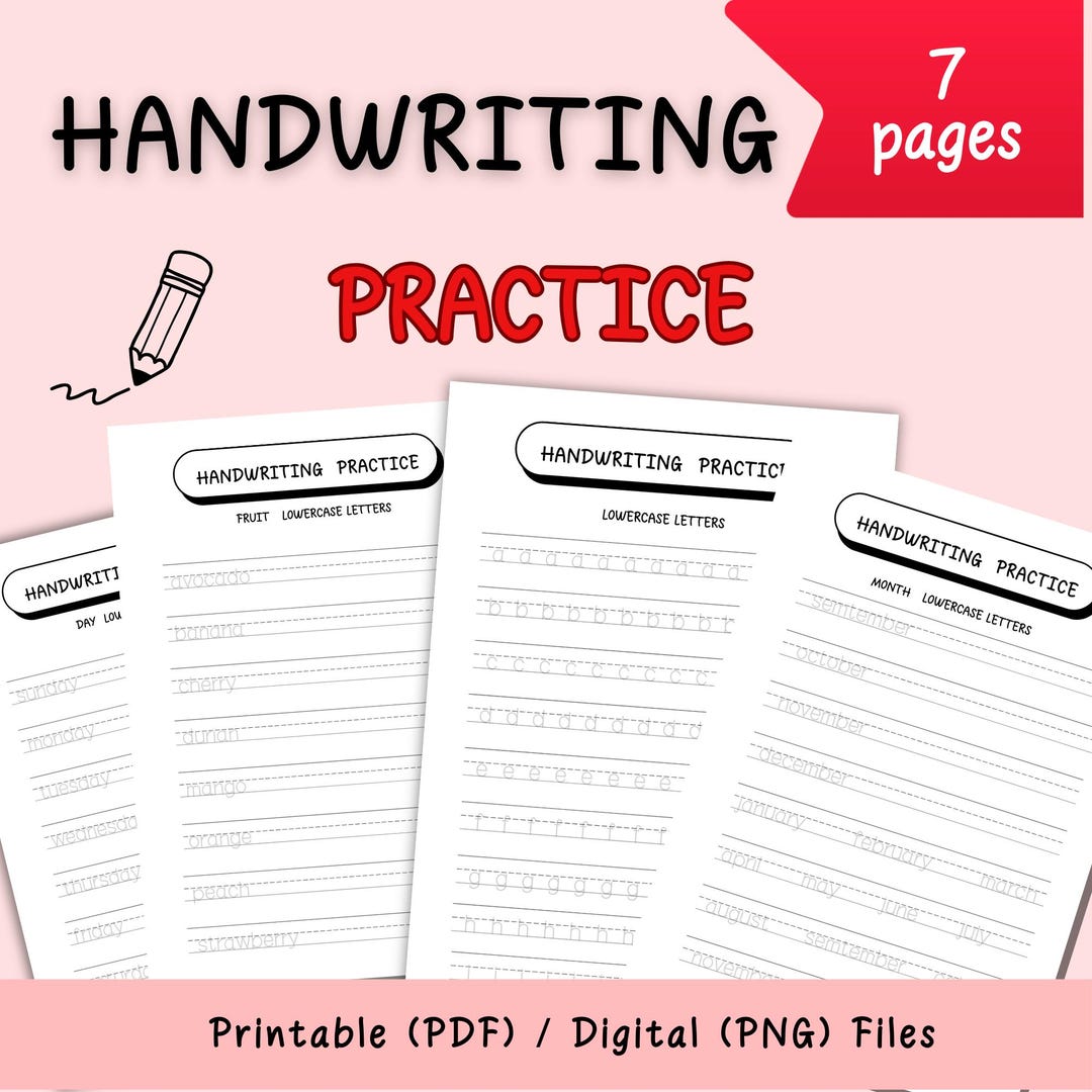 Handwritten Scribble Worksheets 7 Page, Hand Lettering Alphabet ABC ...