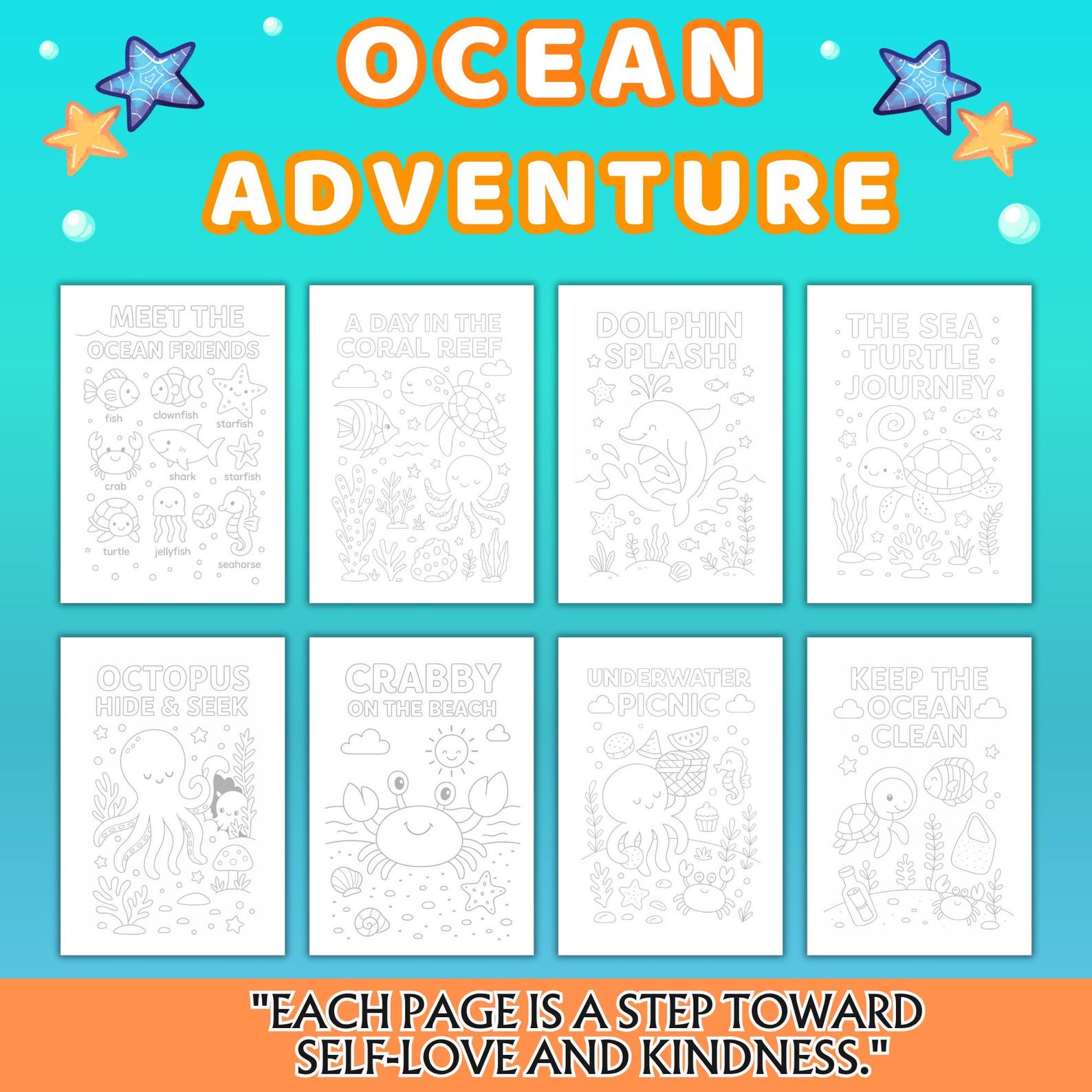 Ocean Adventure Coloring Pages for Kids 10 Fun Tracing Worksheets Sea ...