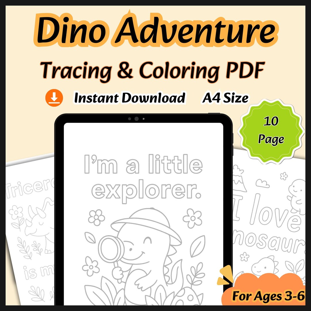 Dinosaur Tracing & Coloring Pages Summer Doodle Pack – Printable ...