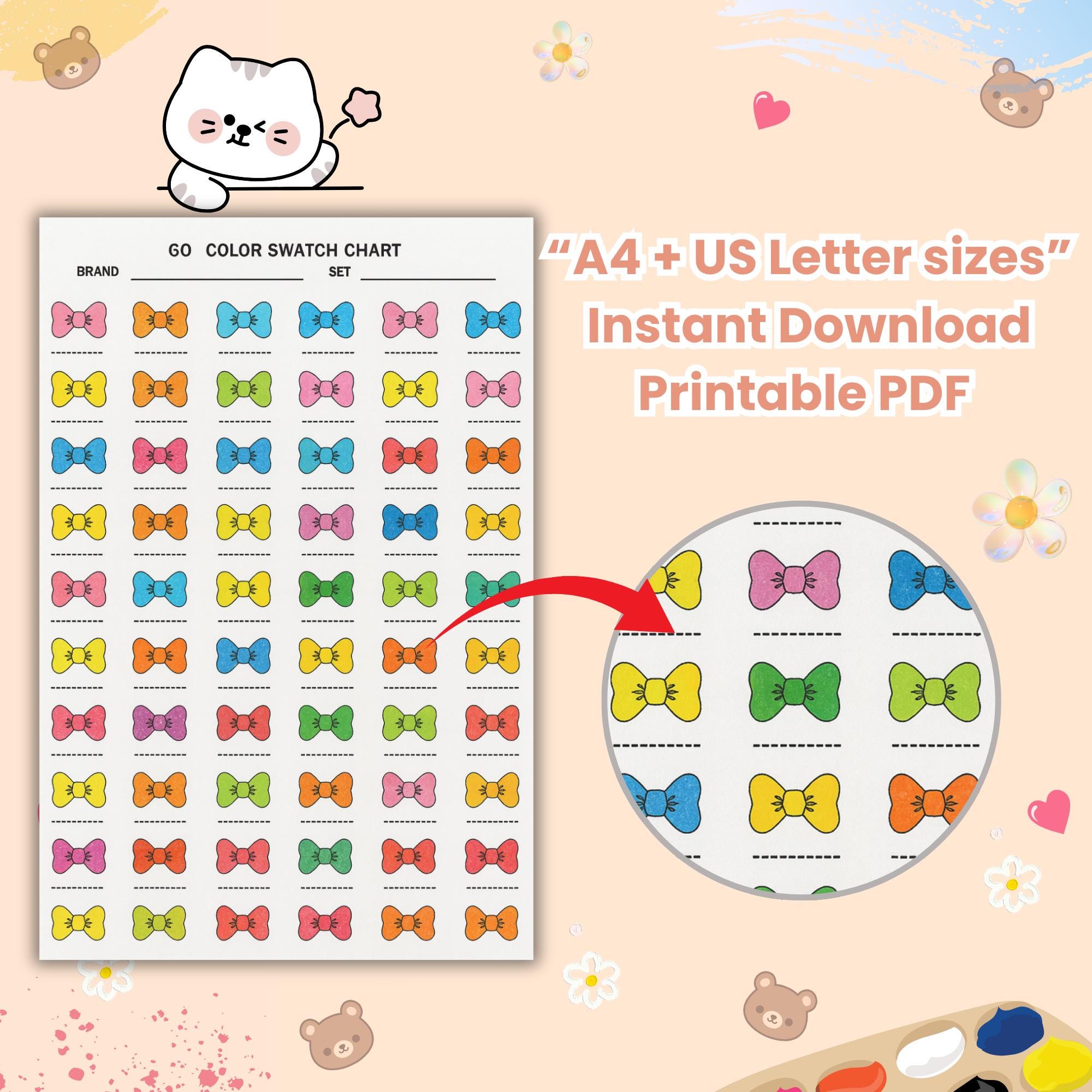 Printable Bow Tie Swatch Chart – 40 to 120 Ribbon-style Color Templates ...