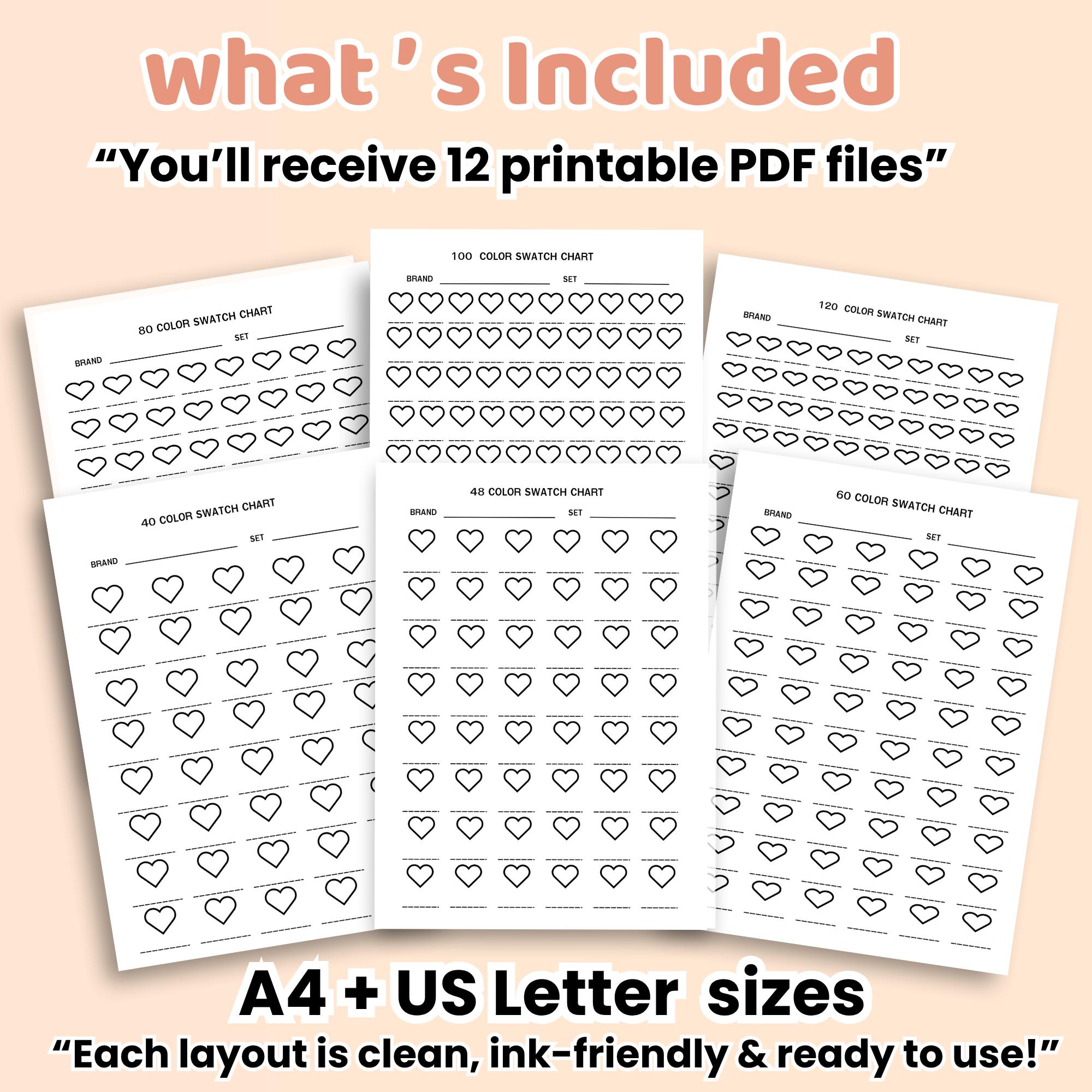 Heart Color Swatch Chart for Markers - Printable Swatch Templates 40 ...