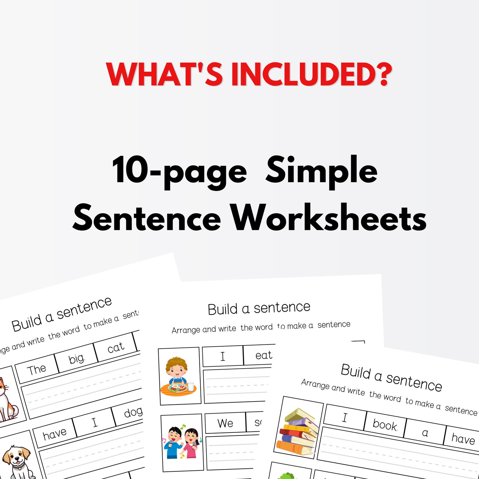 10 Page Build a Simple Sentence Worksheets; Sentence Correction ...