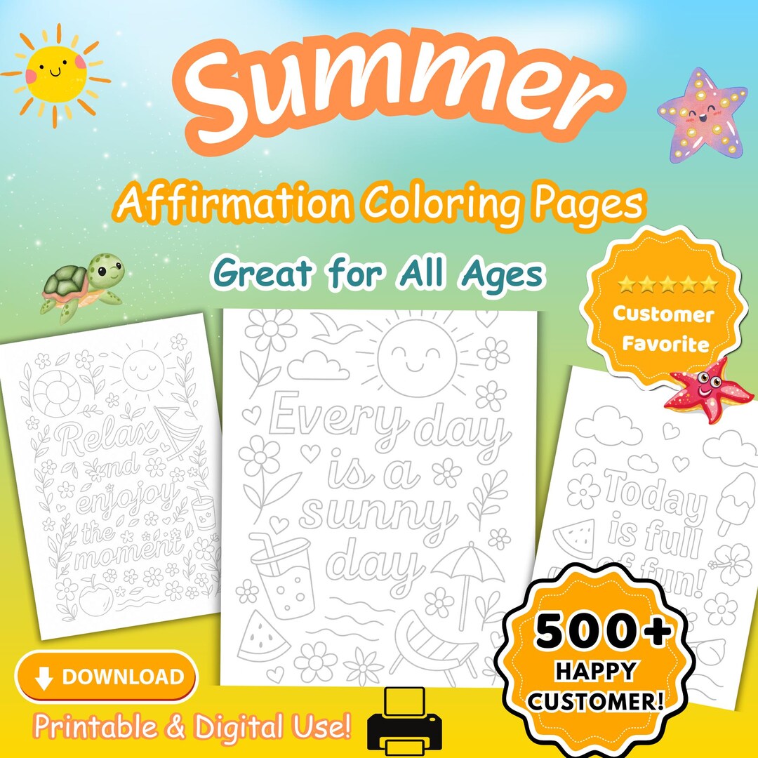 Summer Affirmation Coloring Pages | Digital & Printable | Mindfulness ...