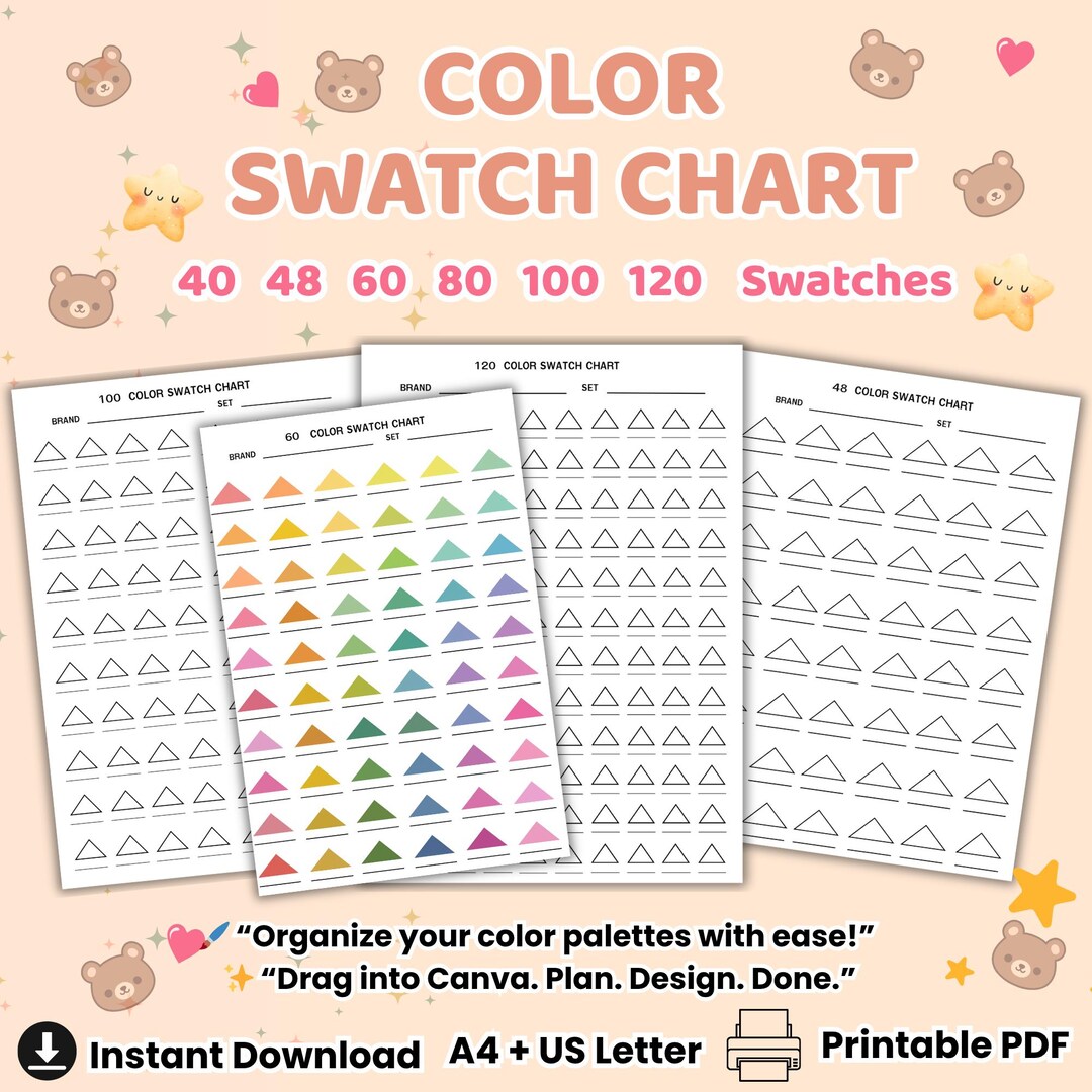Printable Color Swatch Chart Neutral Triangle Layout for 40 to 120 ...