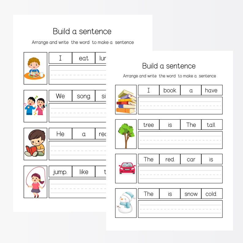 10 Page Build a Simple Sentence Worksheets; Sentence Correction ...