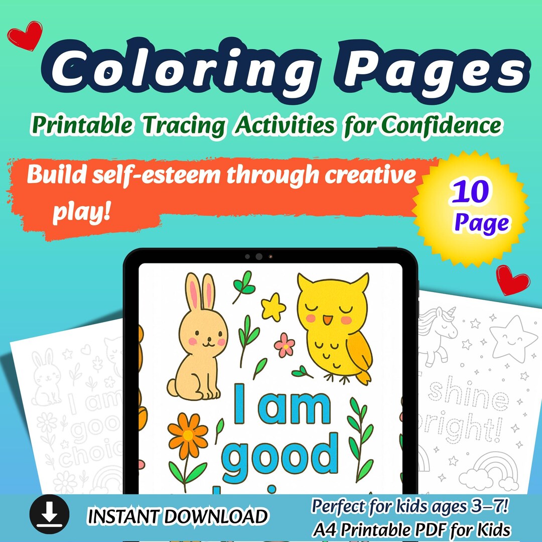 Kids Positive Affirmation Coloring Pages | Printable Tracing Activities ...