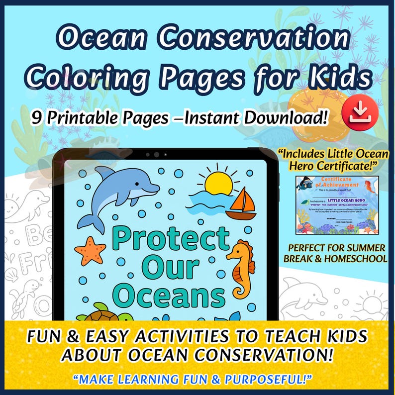 Ocean Conservation Coloring Pages for Kids | Printable Summer ...