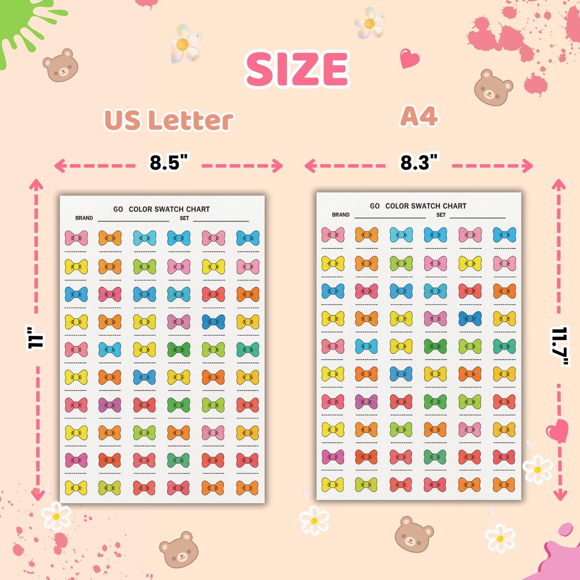 Printable Bow Tie Swatch Chart – 40 to 120 Ribbon-style Color Templates ...