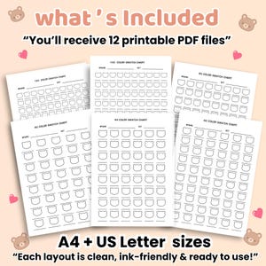 Printable Color Swatch Chart Templates – 6 Blank Sheets for Hand ...