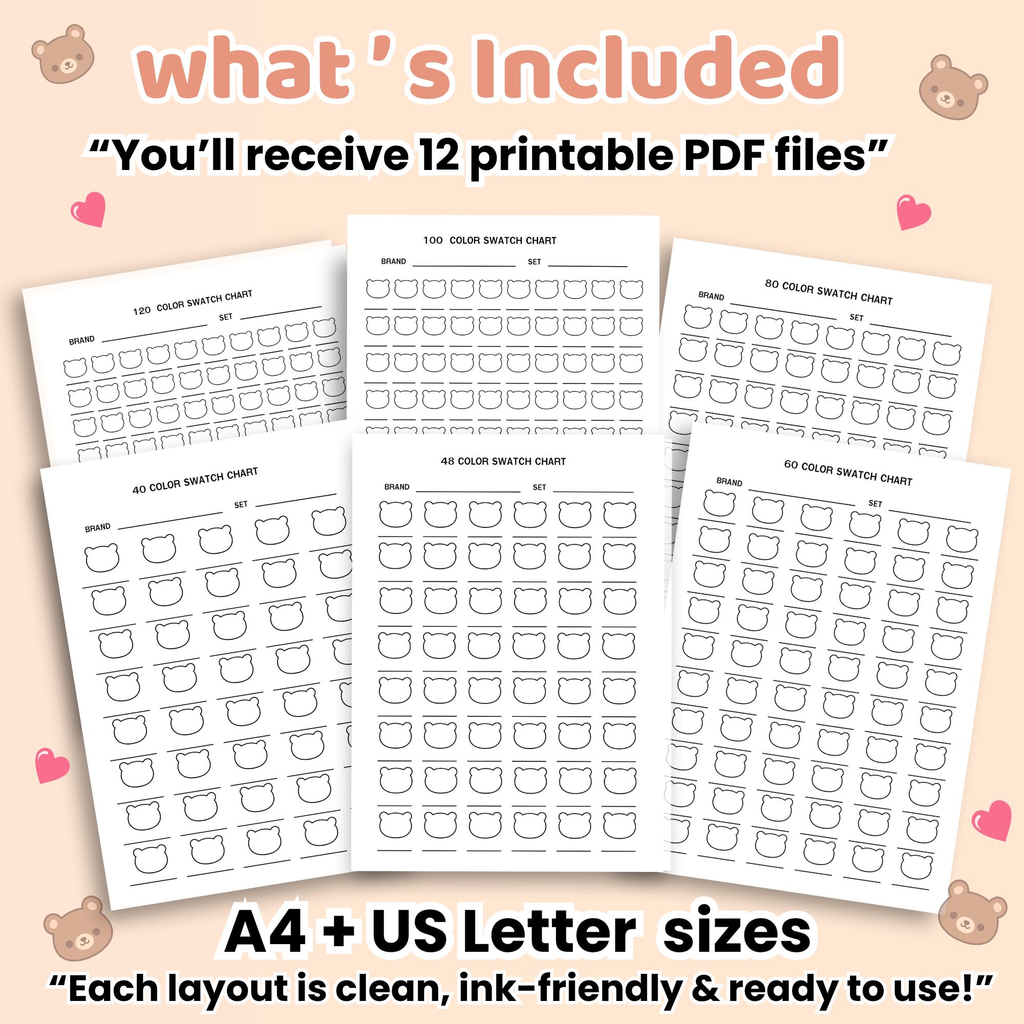 Printable Color Swatch Chart Templates – 6 Blank Sheets for Hand ...
