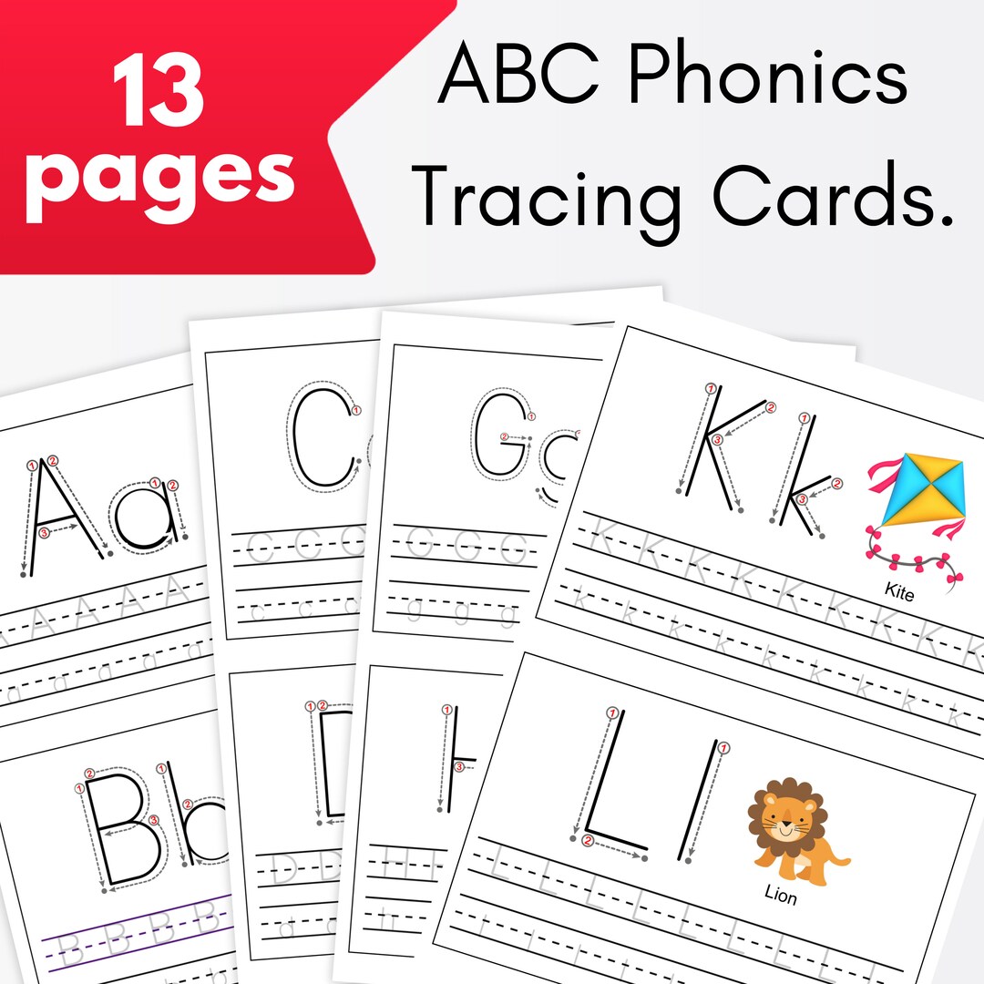 ABC Phonics Tracing Cards. 13 Page Preschool Kindergarten Handwriting ...