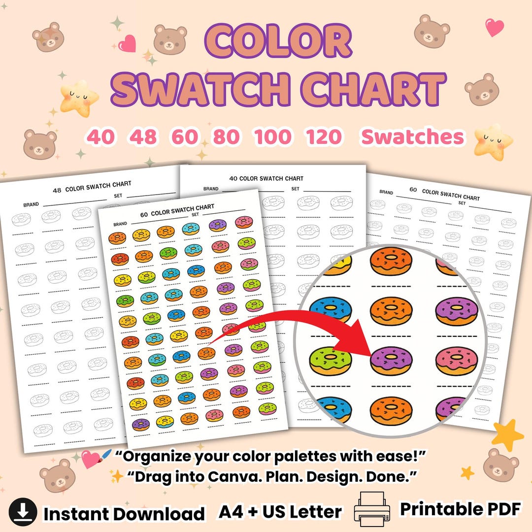 Printable Donut Color Swatch Chart – 40 to 120 Round Templates for ...