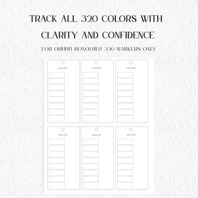Complete Color System for Ohuhu 320 | Blank Swatch Cards | Printable ...